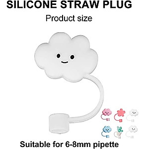 6Pcs Straw Covers Cap For Stanley Cup Straw Tips Cover Stanley Straw Covers for Reusable Straws Silicone Cute Cloud for 6-8mm Splash Proof Straw Tips