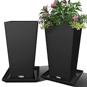 Elevens 28" Outdoor Planter Larger Flower Pots Indoor Modern Tapered Square Outdoor Planter Indoor and Outdoor Flower Pots for Front Door, Patio and Deck（2 Packs）