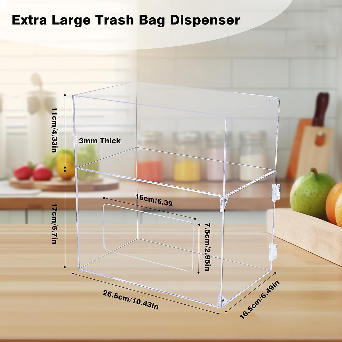 mwellewm Trash Bag Dispenser 2 in 1 Extra Large Acrylic Garbage Bag Roll Holder Under Sink Plastic Bag Storage Box with Lid Kitchen Inside Trash Can Grocery Bag Organizer(10.4 x 6.5 x 11.4 inches)