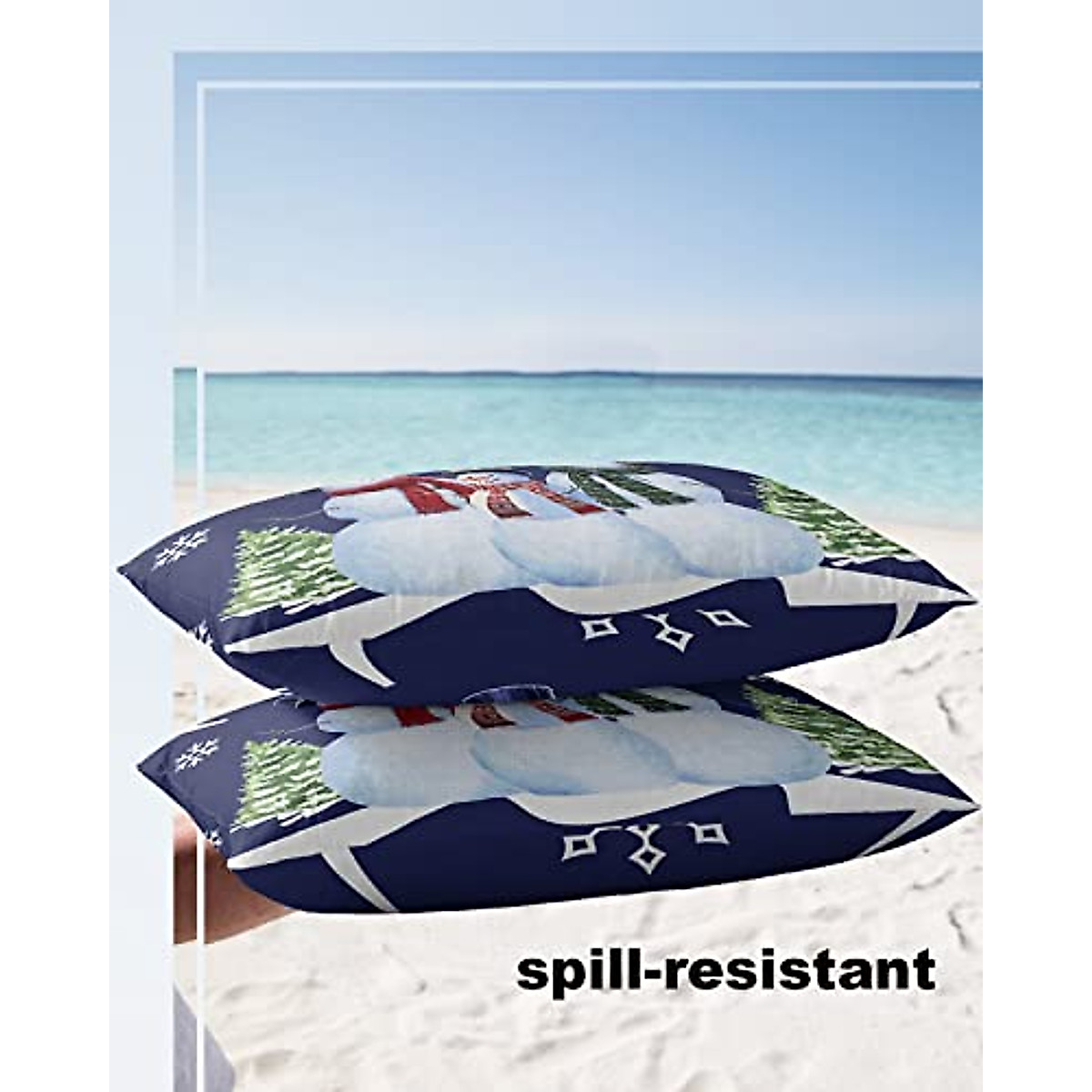 Outdoor Throw Pillow Covers Waterproof Pillow Cases 20x12In,Snowman Family Christmas Tree Snowflake Decorative Pillow Covers Cushion Cases for Couch Sofa Patio Garden,2 Pack Winter Snow Night