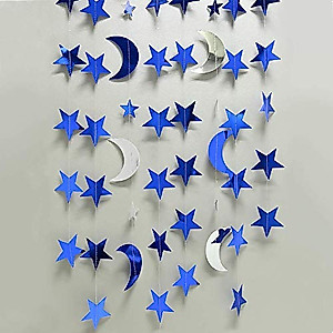 Decor365 Royal Blue Silver Stars and Moon Garlands Kit Twinkle Little Star Garand/Hanging Streamers/Bunting Banner for Birthday Party Decoration/Wedding Decor/Baby Shower/Christmas/Nursery/Ramadan