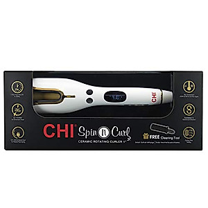 CHI Spin N Curl 1" Ceramic Rotating Curler In White, 1 Pound. Ideal for Shoulder-Length Hair between 6-16” inches.