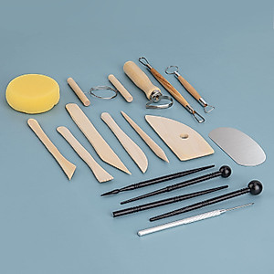 Pottery Tool Kit, 17pcs Polymer Clay Tools, Modeling Clay Sculpting Tools Kit, Ceramics Tools, Trimming, Embossing Pattern, Smooth Wooden Handles