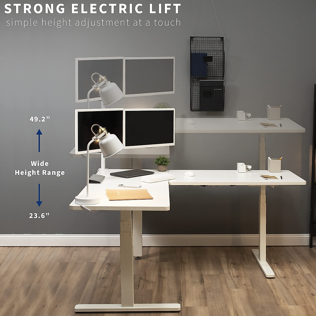 VIVO Electric Motor Height Adjustable Corner 3 Leg Standing Desk Frame, Frame Only, Sit Stand Ergonomic L Frame, White, DESK-V130EW