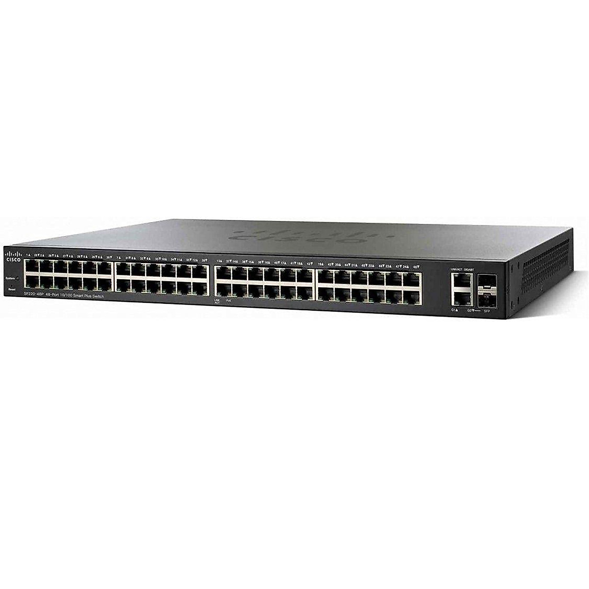 Cisco SF220-48P Smart Switch with 48 10/100 Fast Ethernet plus 2 Gigabit Ethernet (GbE) Ports, 375W PoE, Limited Lifetime Protection