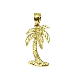 Arthur's Jewelry 14K solid yellow gold medium diamond cut Hawaiian island palm tree charm pendant
