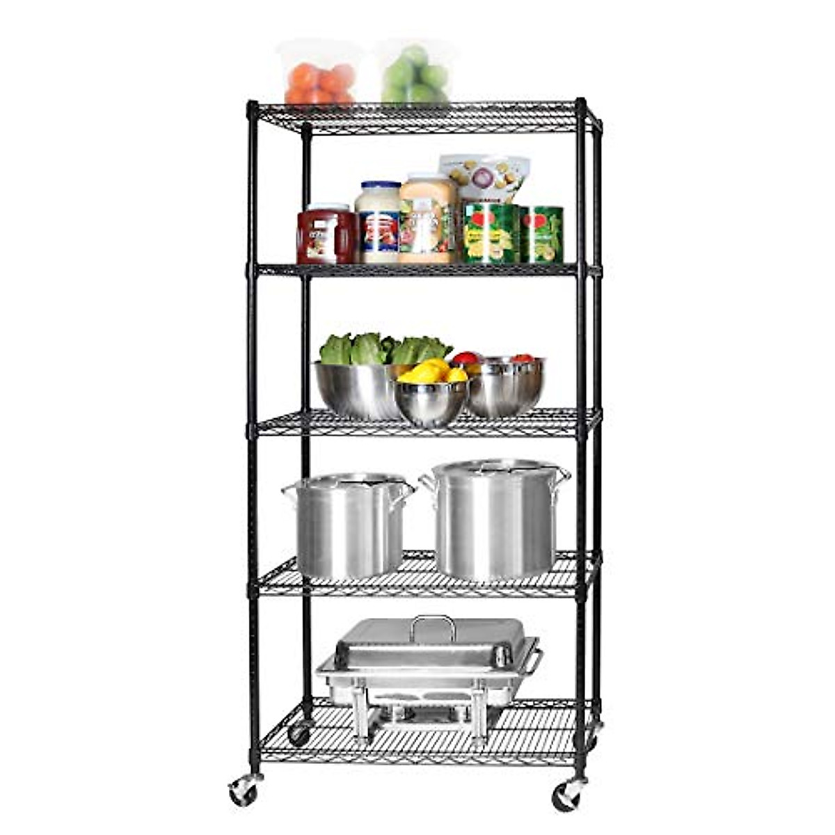 Seville Classics UltraDurable Heavy Duty NSF Solid Steel Wire Rack Storage Unit, Organizer for Garage, Warehouse, Office, Restaurant, Classroom, Kitchen, Black, 5-Tier Shelving, 36" W x 18" D
