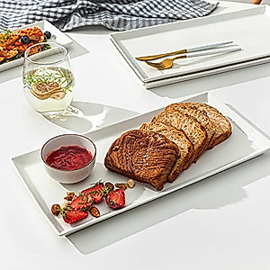 Sweese 703.101 White Serving Platters, Porcelain Serving Trays for Parties, Rectangular Plates - 15.5 Inch, Set of 4