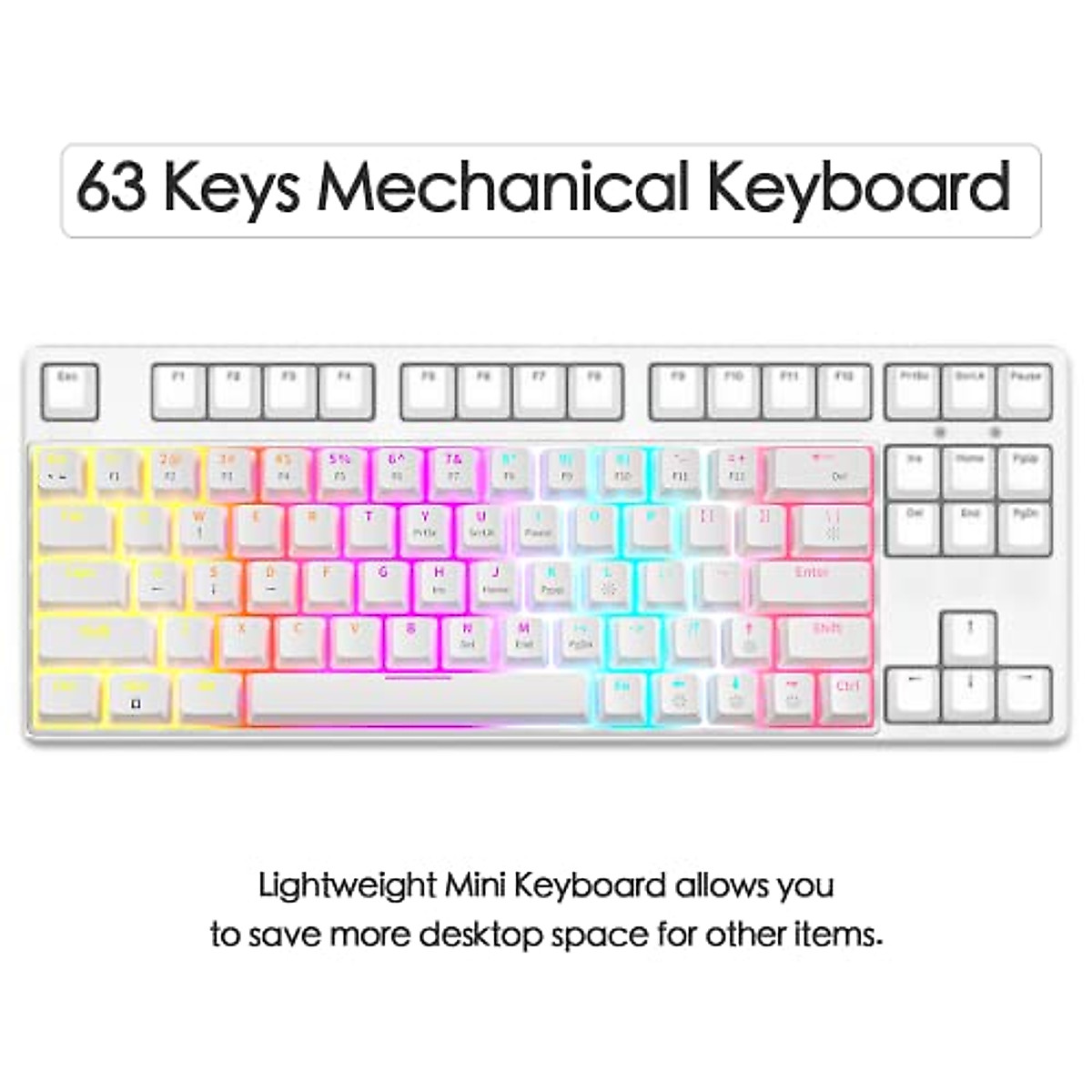 abucow 60% Mechanical Keyboard Wired Hot Swappable Gaming Keyboard 63 keycaps for PC/Mac (White&63)
