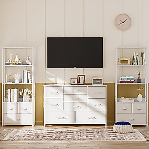 Furnulem White Bookshelf 4 Tier Wood Bookcase with 3 Fabric Drawers, 59" Tall Display Standing Shelf Unit for Living Room,Bedroom,Office,Kitchen,Balcony(White)