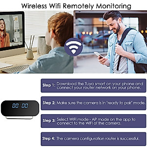 Hidden Camera Detector 1080P WiFi Security Nanny Cam with Motion Detection, 1080P Clock for Home Office