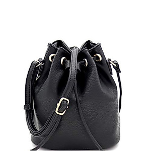 Casual Soft PU Leather Drawstring Small 2 Way Bucket Shoulder Bag Crossbody