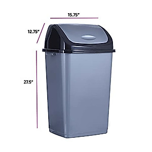 Superio Large 13 Gallon Trash Can with Swing Top Lid, Waste Bin for Kitchen, Garage, Indoor/ Outdoor Trash Can, 52 Qt,(2 Pack) (Grey/Black)
