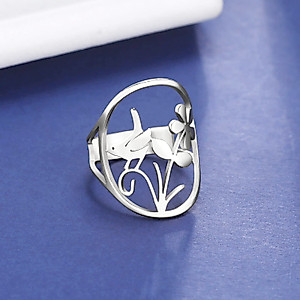 kkjoy Flower and Bird Ring Stainless Steel Adjustable Open Finger Rings Christmas Gift for Women