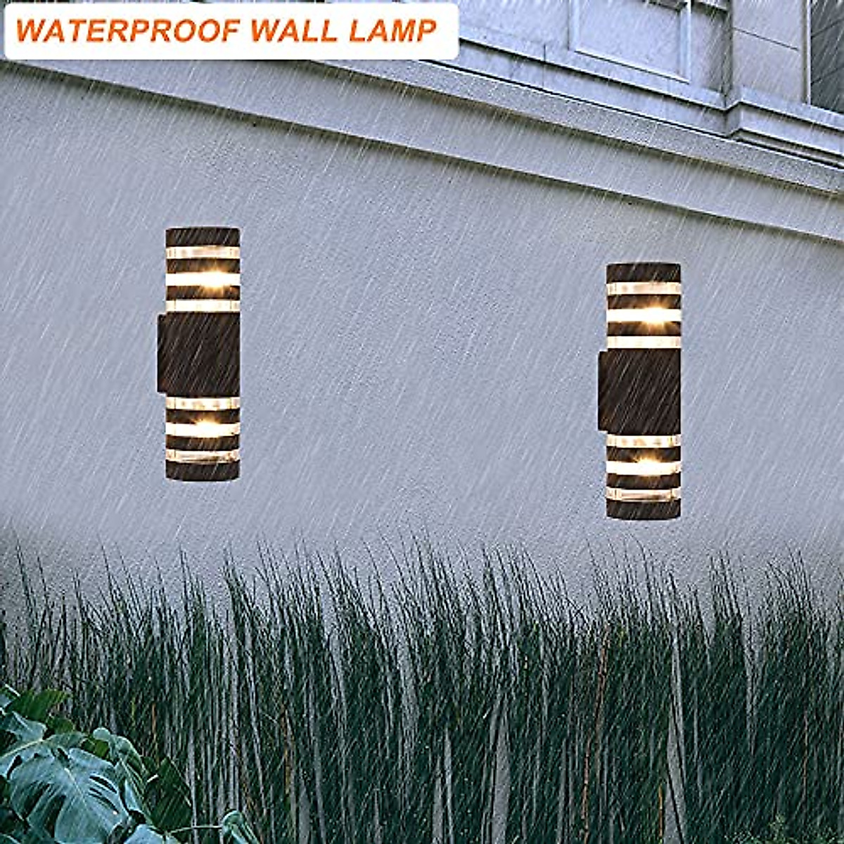 Outdoor Light Sconce Modern, Exterior Wall light Porch Light Up and Down Semi Cylinder Light Fixtures by Aluminum Finish and Tempered Glass Cover for Patio Garage Garden Corridor, Black(Semi cylinder)