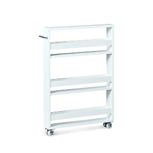 MUSEHOMEINC Compact Space Kitchen Pantry,4-Tier Kitchen Removable Storage Cart, Slim Slide Out Rolling Pantry Shelf for Narrow Spaces（White）