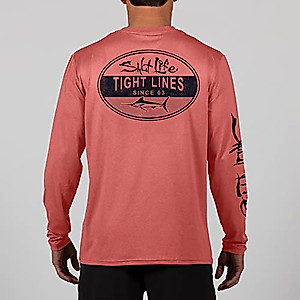 Salt Life Tight Lines Performance Long Sleeve Classic Fit Shirt, Burnt Coral Heather, Large