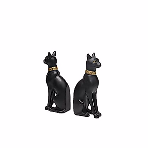 Comfy Hour 9" Polyresin Solid Heavy Set of L/R Egyptian Cats Art Bookends, Set of 2, 1 Pair, Black, Home Décor Collection