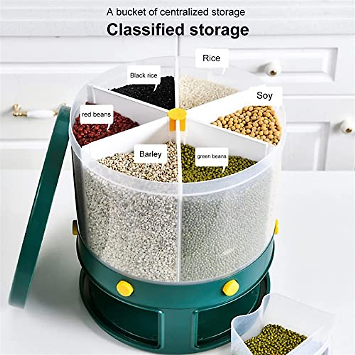 Rice Storage Container Rice Bucket Easy Dispensing Rotating Food Grade Large Capacity Practical 6-Grid Leak-Proof Rice Storage (Color : Wit)