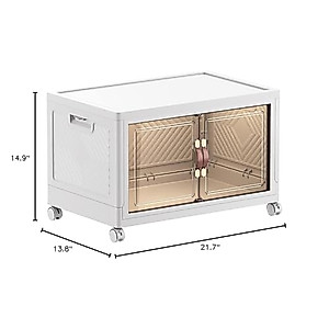 Collapsible Storage Bins With Lids & Wheels, 11.5 Gal Plastic Folding Storage Box, Stackable Storage Bins with Doors for Closet Organizers and Storage for Over 10 years old Kids