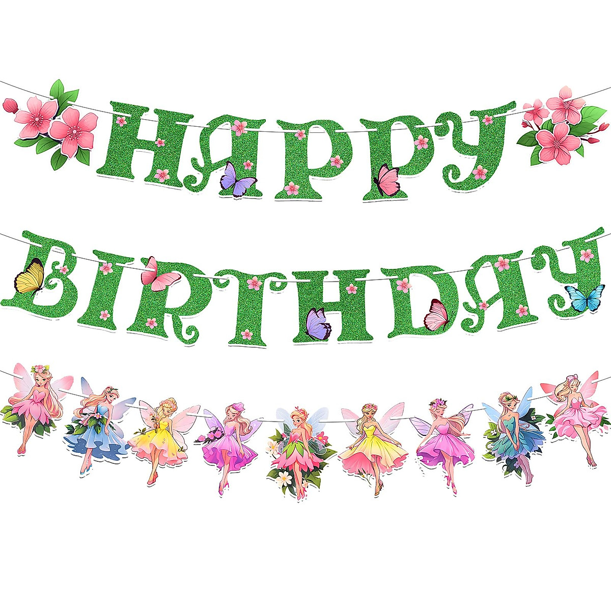No-DIY Fairy Party Decorations Fairy Birthday Decorations Green Garden Birthday decorations Fairy Banner Fairy Birthday Party Supplies Butterfly Flower Birthday Party Decoration Enchanted Forest Happy