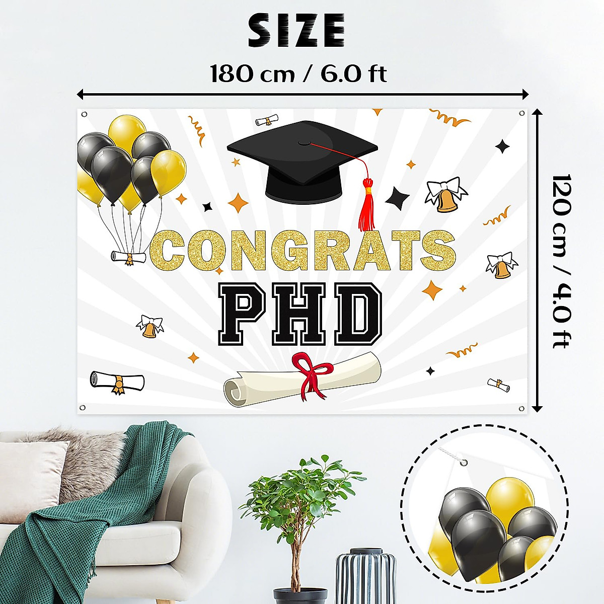 INNORU Congrats PHD Backdrop Banner, PHinally Done Graduation Photography Backdrop Durable Fabric Congrats Grad Banner Congratulations Graduate Graduation Party Decorations Photo Booth Props 6x4ft