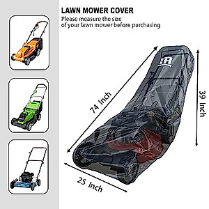 Beremese Lawn Mower Cover -600D Heavy-Duty Oxford Waterproof Cloth,Push Mower Cover is Outdoor Waterproof,Tear-Resistant,UV-resistant,Fit Drawstring & Cover Storage Bag (74”x 25”x 39”) (Black).