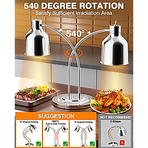 PYY Food Heat Lamp, Commercial Food Warmer, 2-Head Food Warming Light, 500W Portable Electric Heating Lamp, Stainless Steel Catering Food Warming Lamp for Restaurant Kitchen Cafeteria