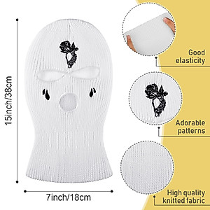 Bencailor 2 Pcs 3-Hole Knitted Full Face Cover Ski Mask Balaclava Knitted Mask Beanie Winter for Outdoor Cycling Ski Sports(White, Rose Style)