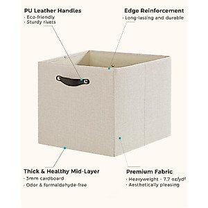 FABINADO Cubes Storage Organizers - Fabric Foldable Bins, 13x15 Inch Kallax Cubby Bins with Dual Handles, Candlelit Beige, 4 Pack