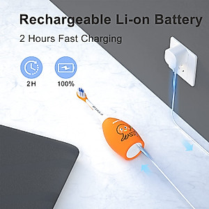 Kids Electric Toothbrush with Octopus Design for Children Aged from 3 to 12 Years Old, 2 Modes with Memory & 20000 to 31000 SPM, IPX7 Waterproof, Fun & Easy Cleaning Design (Orange)