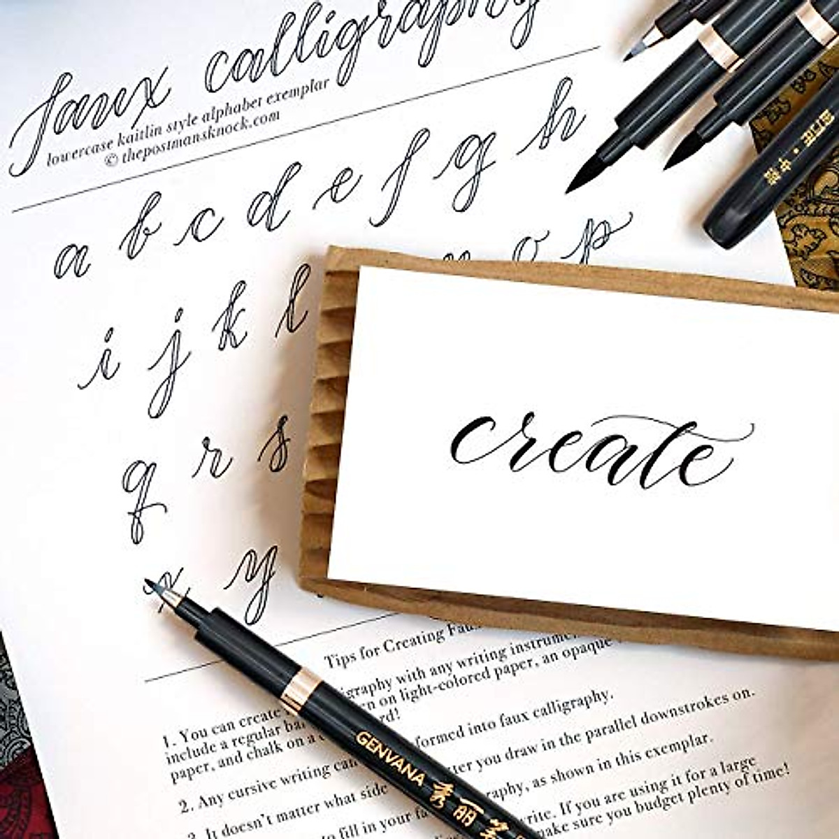 Rilanmit Hand Lettering Pens, Refillable Calligraphy Pens Brush Marker Pens Set Black, 4 Size for Writing, Painting, Drawing, Pack of 6