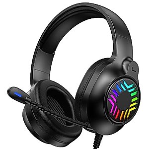 OLANRUN Gaming Headset with Microphone for PC - Stereo Gaming Headphones with Mic for Xbox One, Xbox Series X|S, PS5, PS4 - Wired PC Gaming Headset with 9 Color RGB for Computer, Laptop (Black)