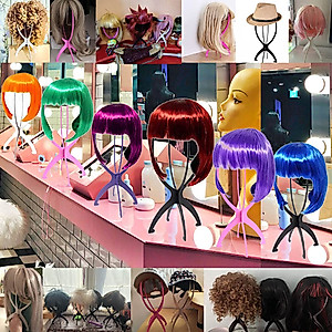 wiysday 6PCS Wig Holder，Wig Stands, Collapsible Wig Stand for Short Wig,14 inch Portable Travel Wig Holder (Black)