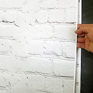 6'x10' White Brick Wall with Gray Wooden Floor Photography Backdrop Vinyl Background for Pictures D-2504