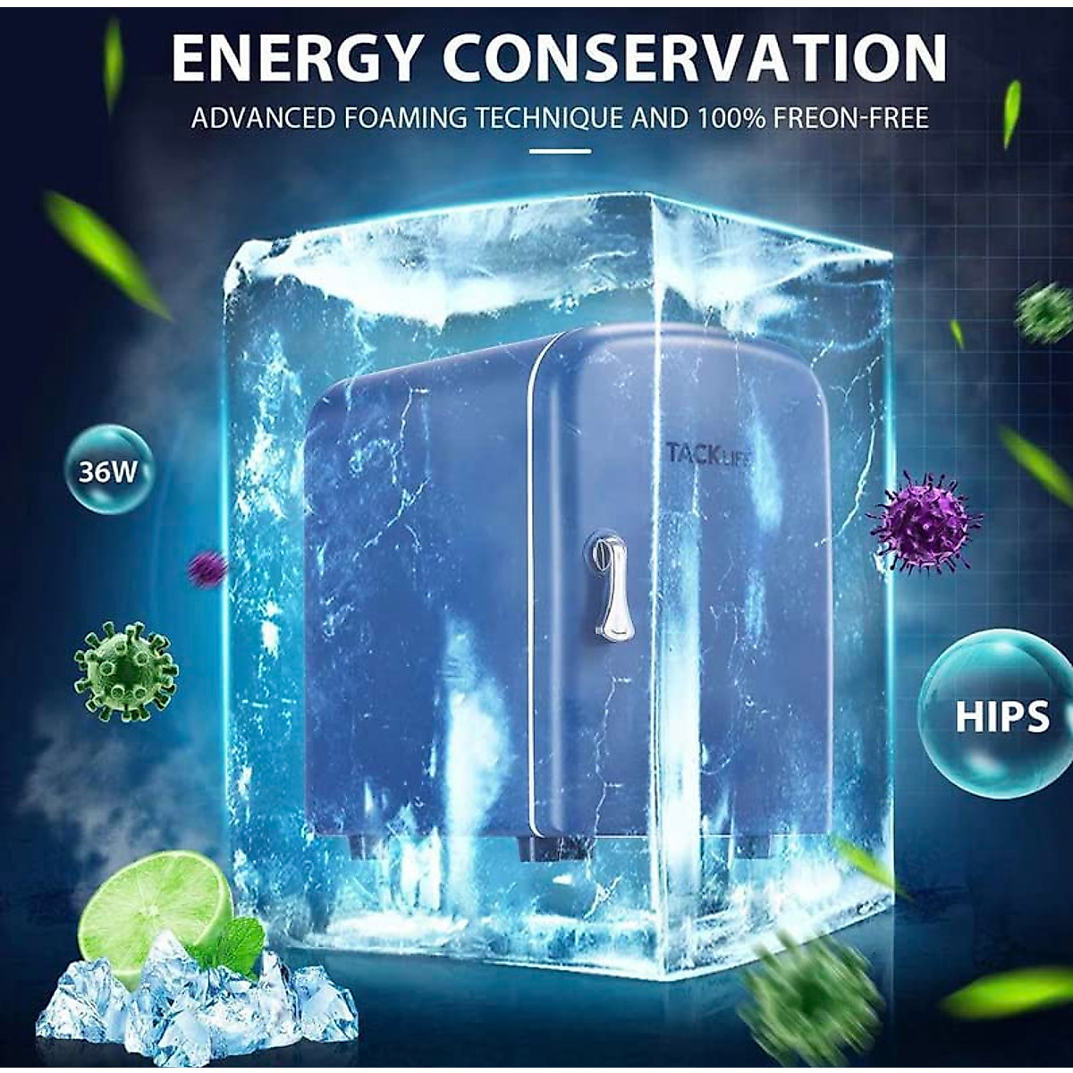 Mini Fridge 4 Liter AC/DC Portable Personal Fridge, Energy Saving Cooler and Warmer Refrigerator for Office, Car, Bedroom, 100% Freon-Free Great for Skincare, Fruit, Food Blue (Blue)