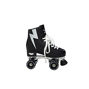 Angels Skates (Thunder Bolt Black, 8) - Kids' & Women's Roller Skates - Premium Quality PU Leather Quad Roller Skates - Non Adjustable High- top Perfect Indoor Outdoor Girls Retro Skates - 1-13 Sizes