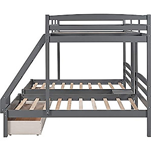 Triple Bunk Bed Full Over 2 Twin Bunk Bed with 3 Drawers and Guardrails, Bunk Bed for Family, Teens, No Box Spring Needed
