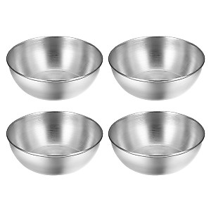 Hemoton 4pcs Stainless Steel Sauce Dishes Round Seasoning Dishes Sushi Dipping Bowl Saucers Bowl Mini Appetizer Plates Seasoning Dish Saucer Plates 3.15 Inch