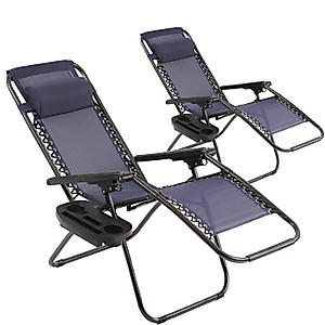 Vnewone Patio Chairs Set of 2 Zero Gravity Chair Folding Chairs Outdoor Chairs Anti Gravity Chair Reclining Outdoor Folding Chairs Lounge Chair Deck Chairs Foldable Yard with Pillow Cup Holder (Blue)