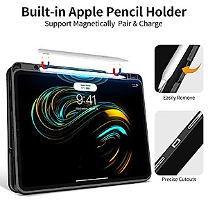 BuKoor iPad Pro 12.9 inch Case 6th Generation (2022) 5th/4th/3rd Generation (2021/2020/2018) with Pencil Holder, Auto Sleep/Wake,Vegan Leather Smart Cover (Black)