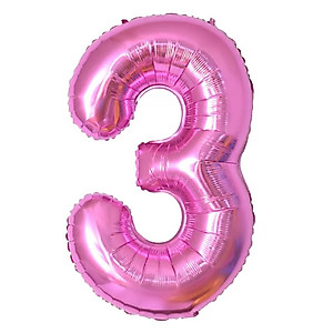Pink Number 3 Balloons With Crown, 40 Inch Number 3 Foil Helium Balloons, 3rd Birthday Party Decorations. (Pink 3)