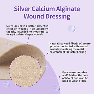 Niceful 5 Packs Ag Silver Calcium Alginate Dressing 0.8x12 in, 100 Packs Transparent Film Dressing Waterproof, Highly Absorbent Ag Algiante Dressing