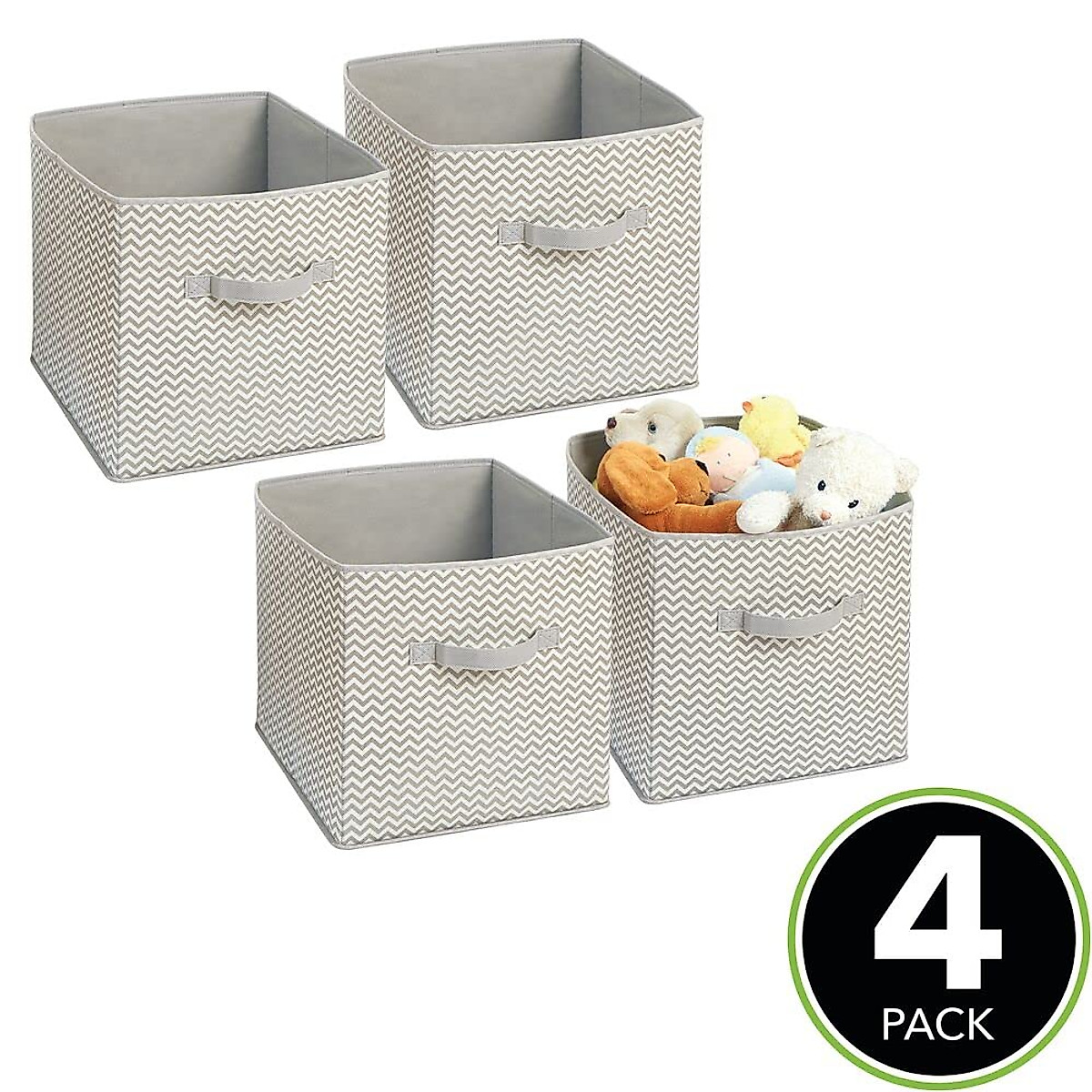 mDesign Soft Fabric Nursery/Playroom Closet Storage Organizer Bin Box with Front Handle for Cube Furniture Shelving Units - Holds Toys, Clothes, Diapers, Bibs - Spira Collection, 4 Pack, Taupe/Natural