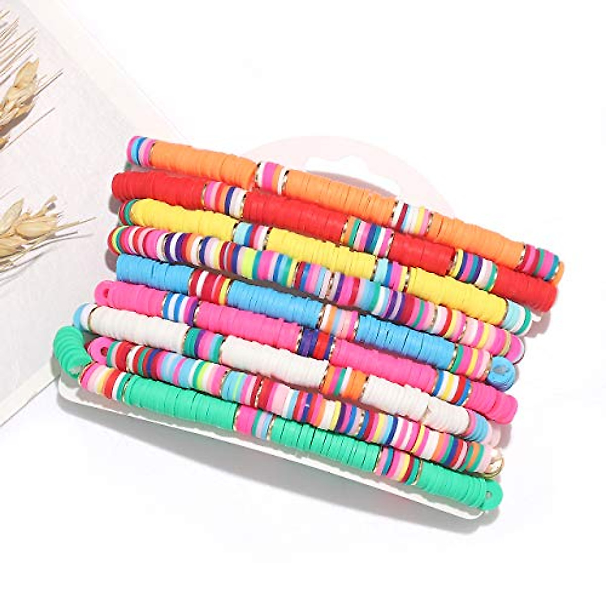 XOCARTIGE Surfer Heishi Bracelets for Women Stackable Rainbow Vinyl Disc Beaded Stretch Bracelets Elastic Layering Friendship Bracelets Boho Summer Beach Jewelry (Style A)