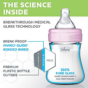 Chicco Duo 5oz. Hybrid Baby Bottle with Invinci-Glass Inside and Plastic Outside | Dishwasher, Bottle Warmer, and Electric Sterilizer Safe | Intui-Latch Nipple | Clear/Grey, 2pk