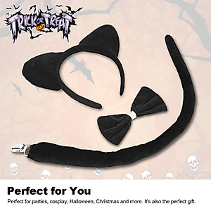 Hayner-Seek Cat Costume Cat Ears Headband Black Cat Ears Cosplay Headband with Bowknot Tail Animal Cosplay Halloween Costume For Women lack Cat