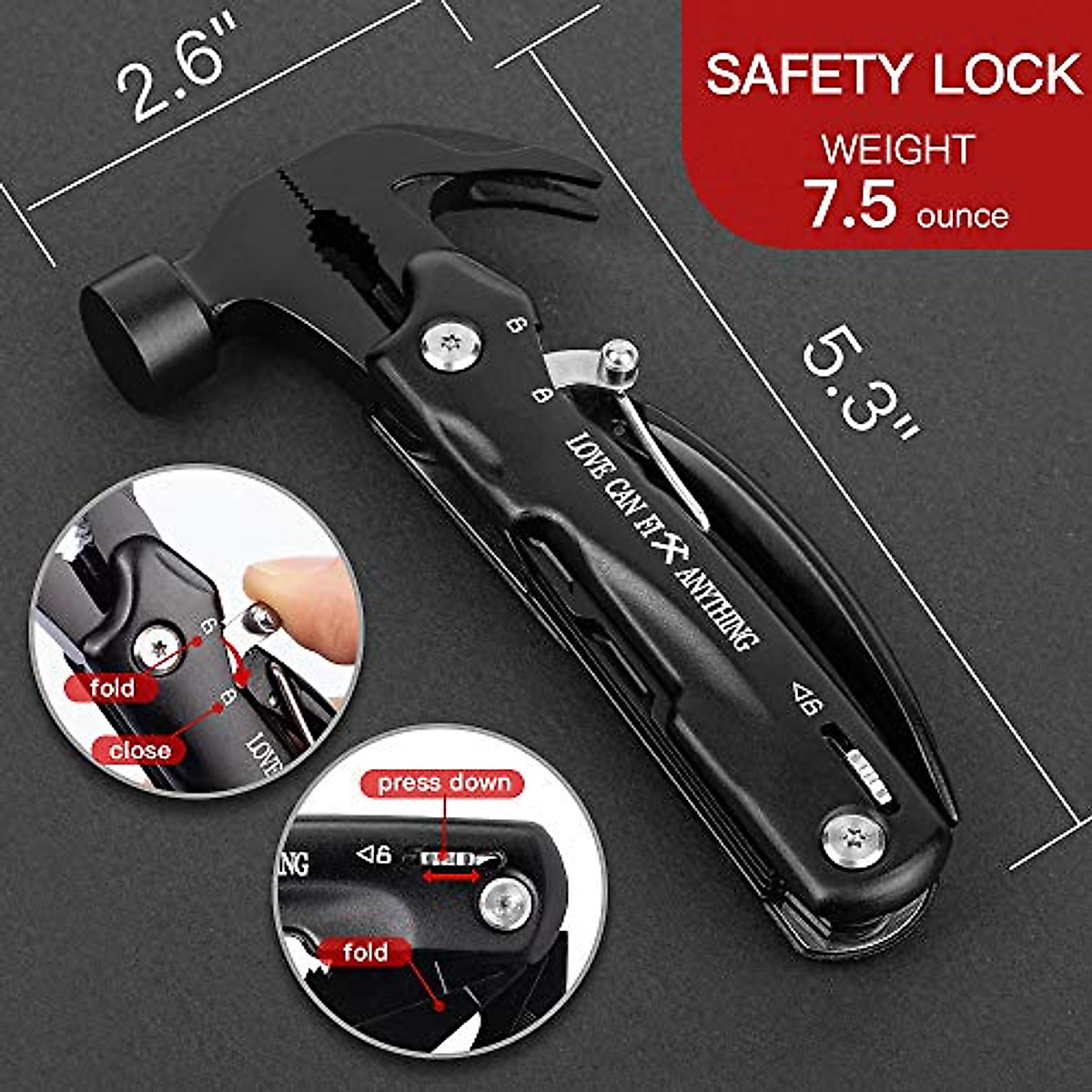 Gifts for Men Dad, Valentines Day, Tools for Men, Grandpa Husband Boyfriend, Cool Unique All in 1 Mini Multitool Stainless Steel Hammer, Saw, Bottle Opener, Gadgets for Garden