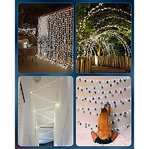 Fairy Lights Battery Operated, Firecracker String Lights Waterproof Silver Wire 5 Feet 60 Led Cluster Starry Lights for DIY Wreath Home Wedding Party Bedroom Mason Jar Holiday Christmas, Pure White