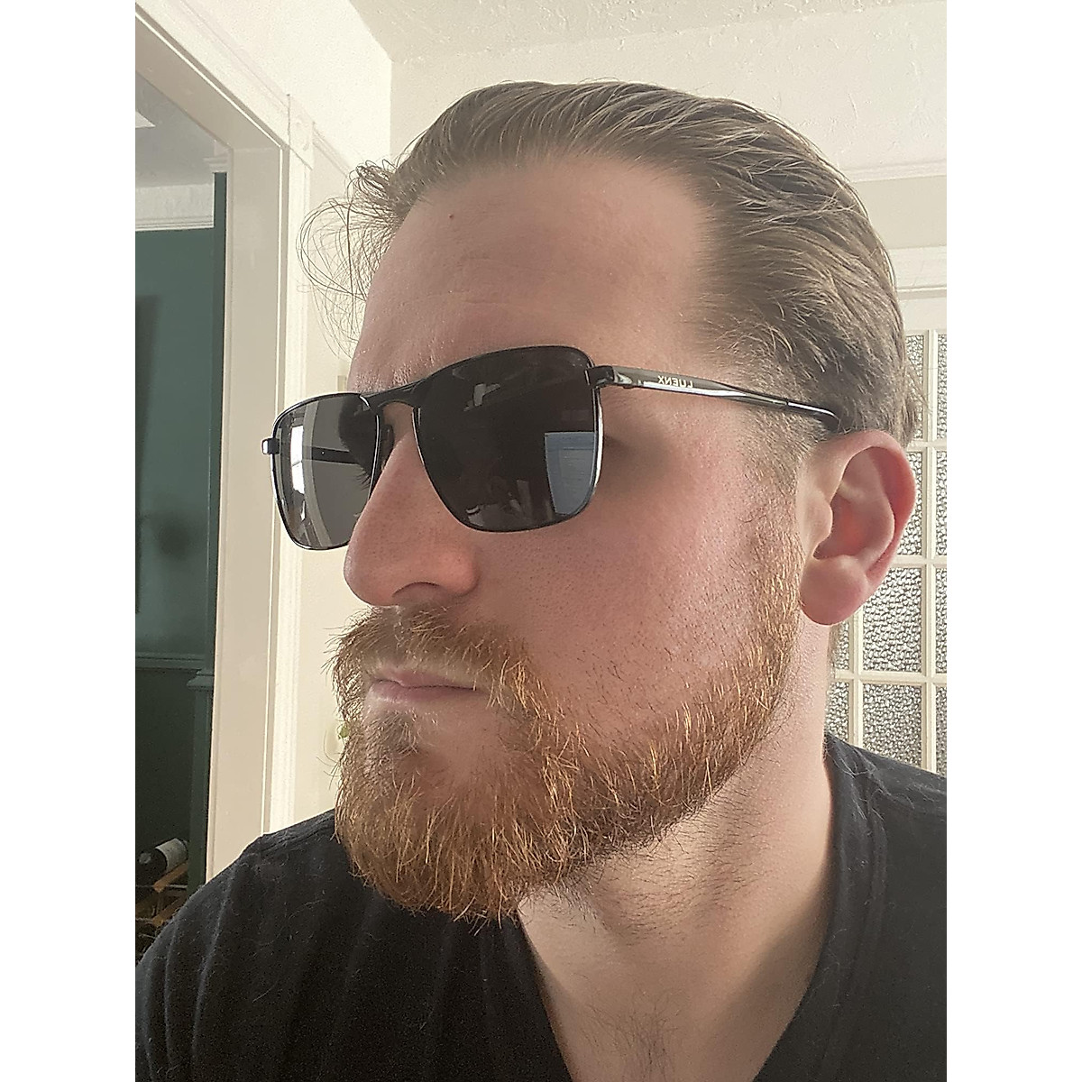 LUENX Men Rectangular Polarized Sunglasses Square Retro Shades - Black Lens Gunmetal Frame 59mm